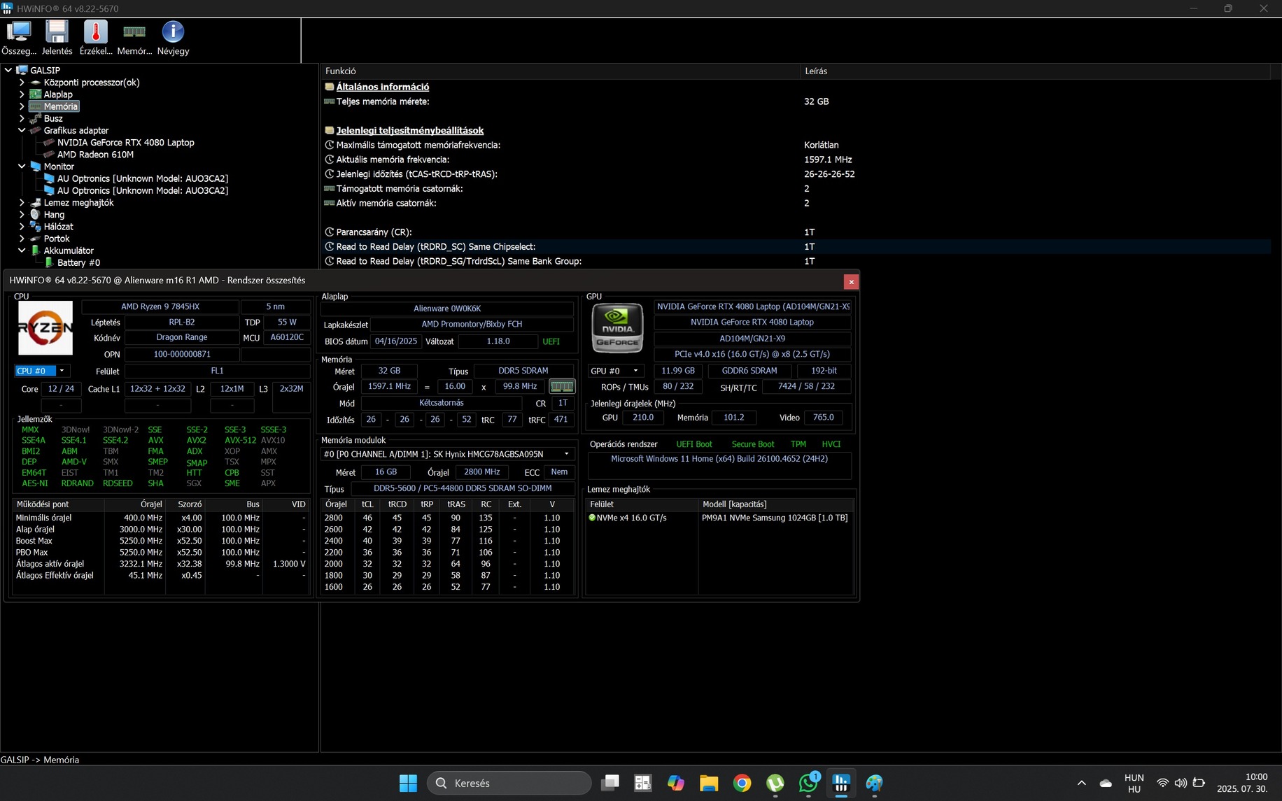 Alienware M16 R1 AMD Ryzen 9 7845HX RTX 4080 12GB 32GB QHD 240Hz 1TB ...