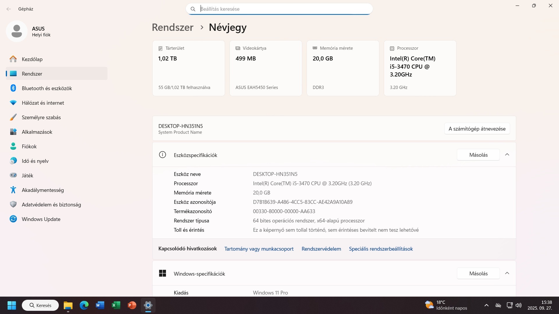ASUS PC: i5:3470/20GB RAM/120Gb SSD/1TB HDD/ATI HD 5450/ Win 11+ Office ...
