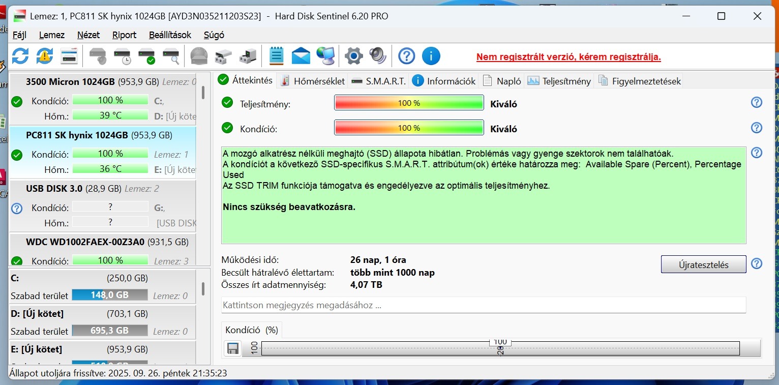 NVMe M2 2280 SSD 1024 GB PC811 Hynix Gen4/4- 7100/6600 Mb/s - HardverApró