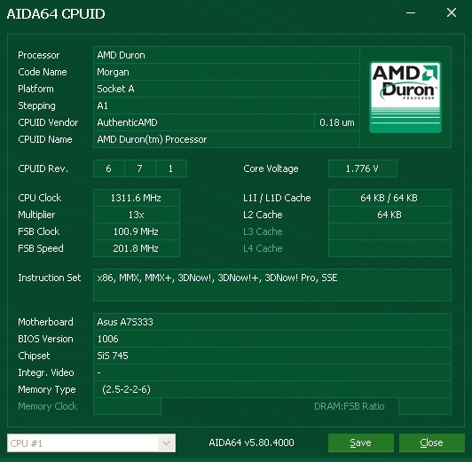 Asus A7S333 + AMD Duron + 2x1 GB DDR RAM - HardverApró