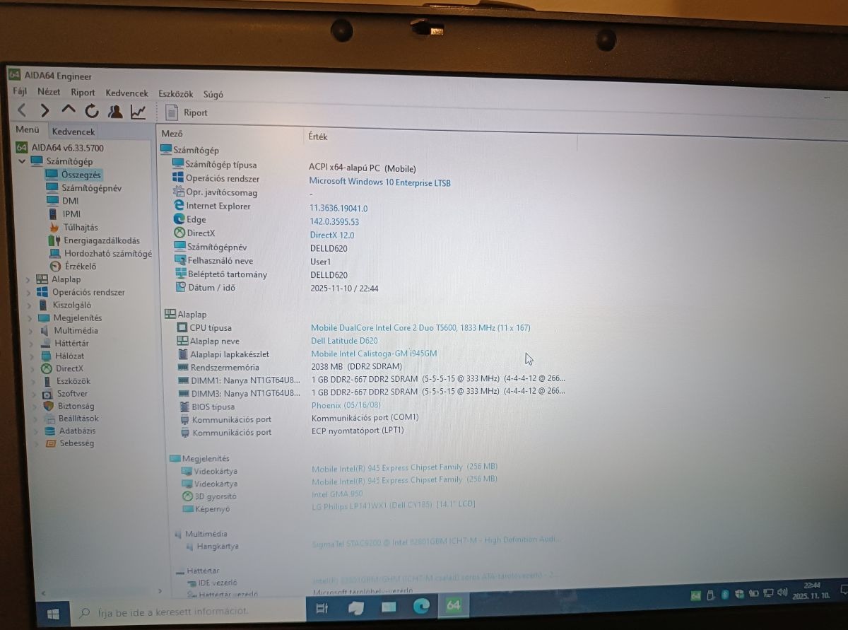 Dell Latitude D620 laptop: Intel Core2 T5600, 2GB DDR2 RAM, 80GB SATA ...