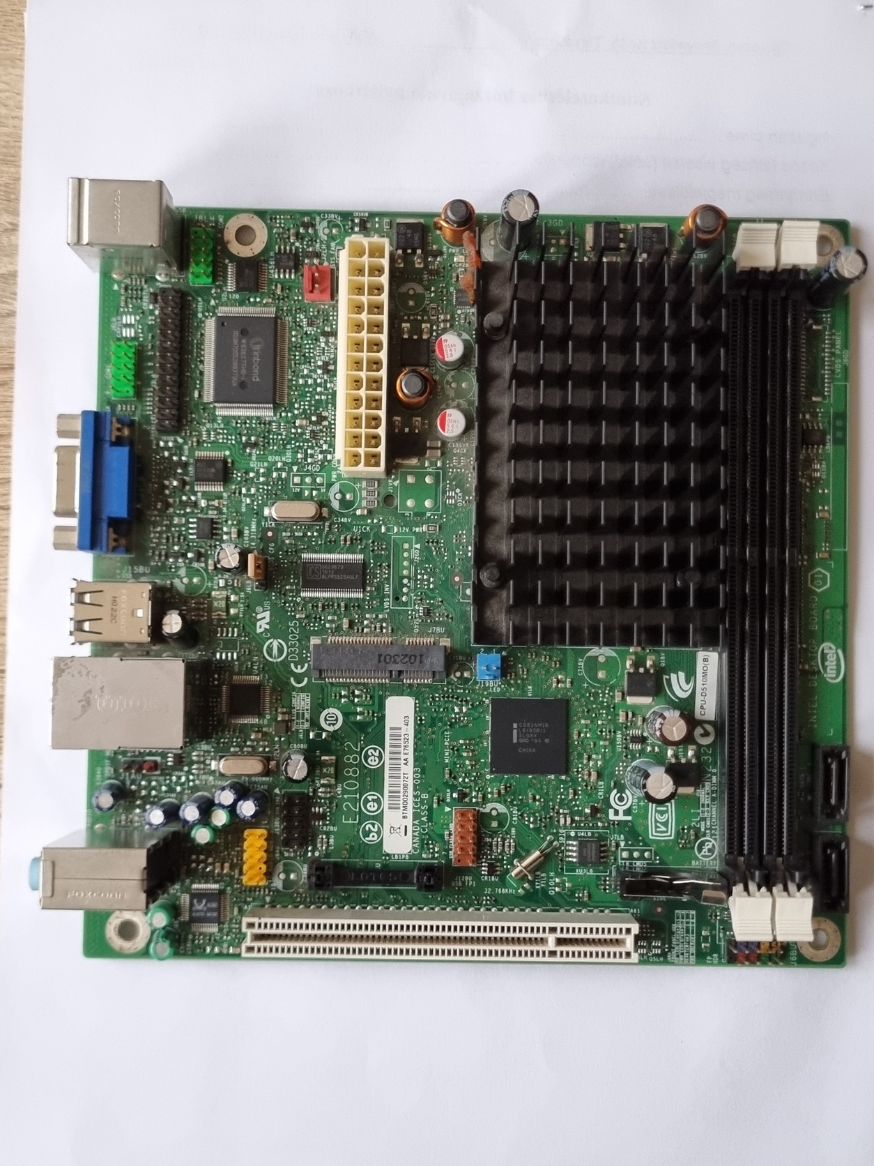 Intel Desktop Board D510MO Mini ITX alaplap + integrált 2 magos Intel Atom D510 processzor ...