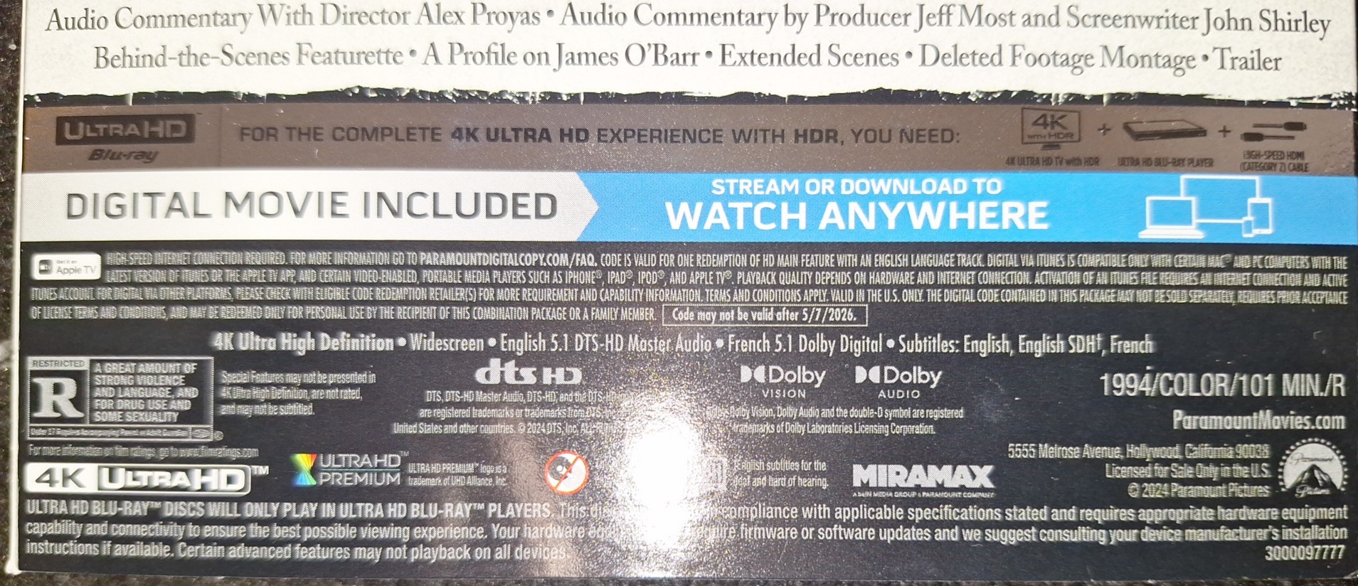 The Crow (1994) (A holló) 4K Ultrahd UHD + digital, angol - HardverApró