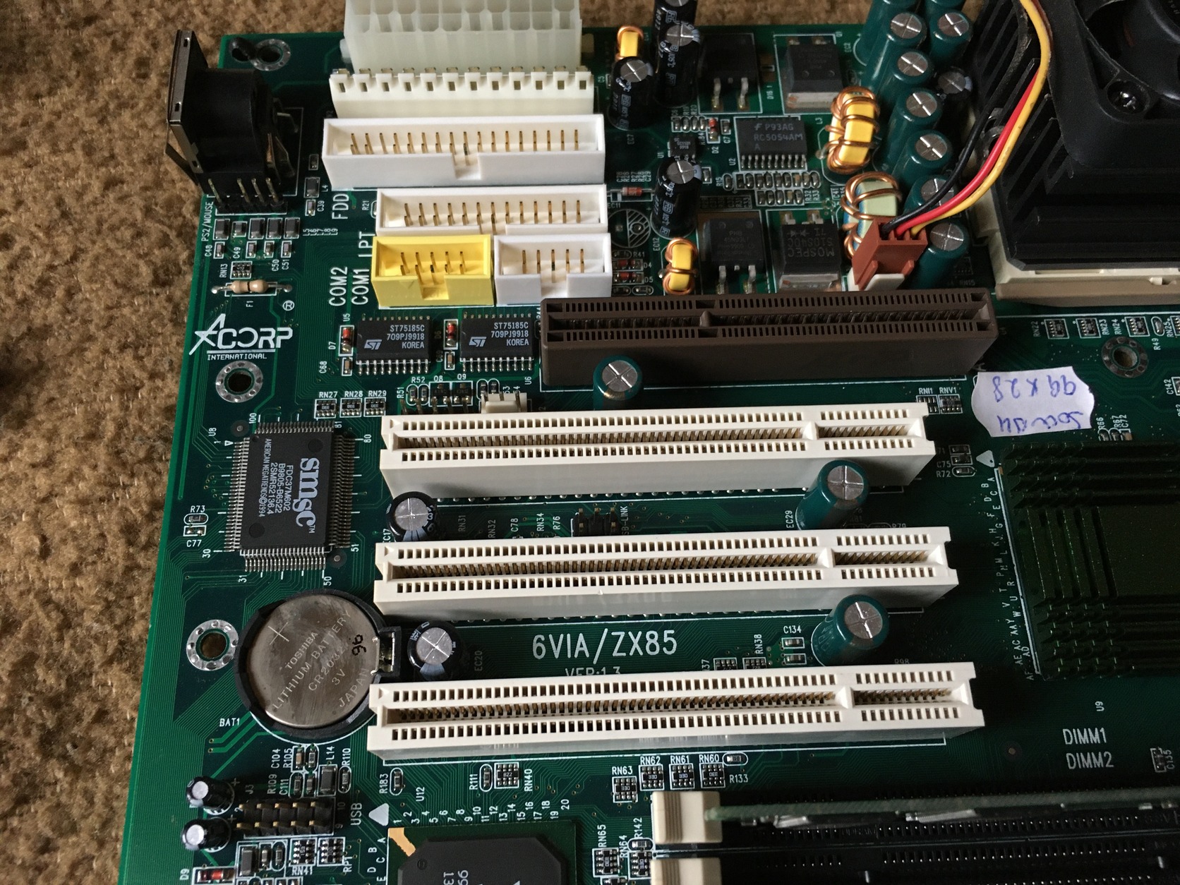 Acorp 6VIA/ZX85 AT Ver:1.3 alaplap + Proci + Cpu venti + Ram + VGA ...