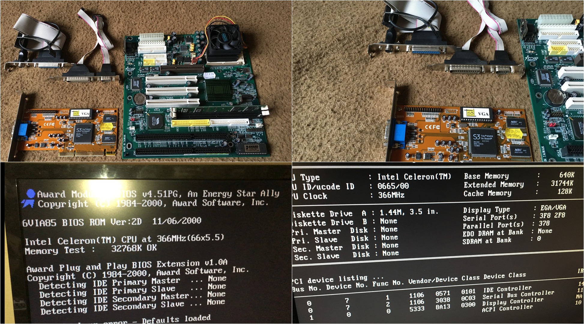 Acorp 6VIA/ZX85 AT Ver:1.3 alaplap + Proci + Cpu venti + Ram + VGA ...
