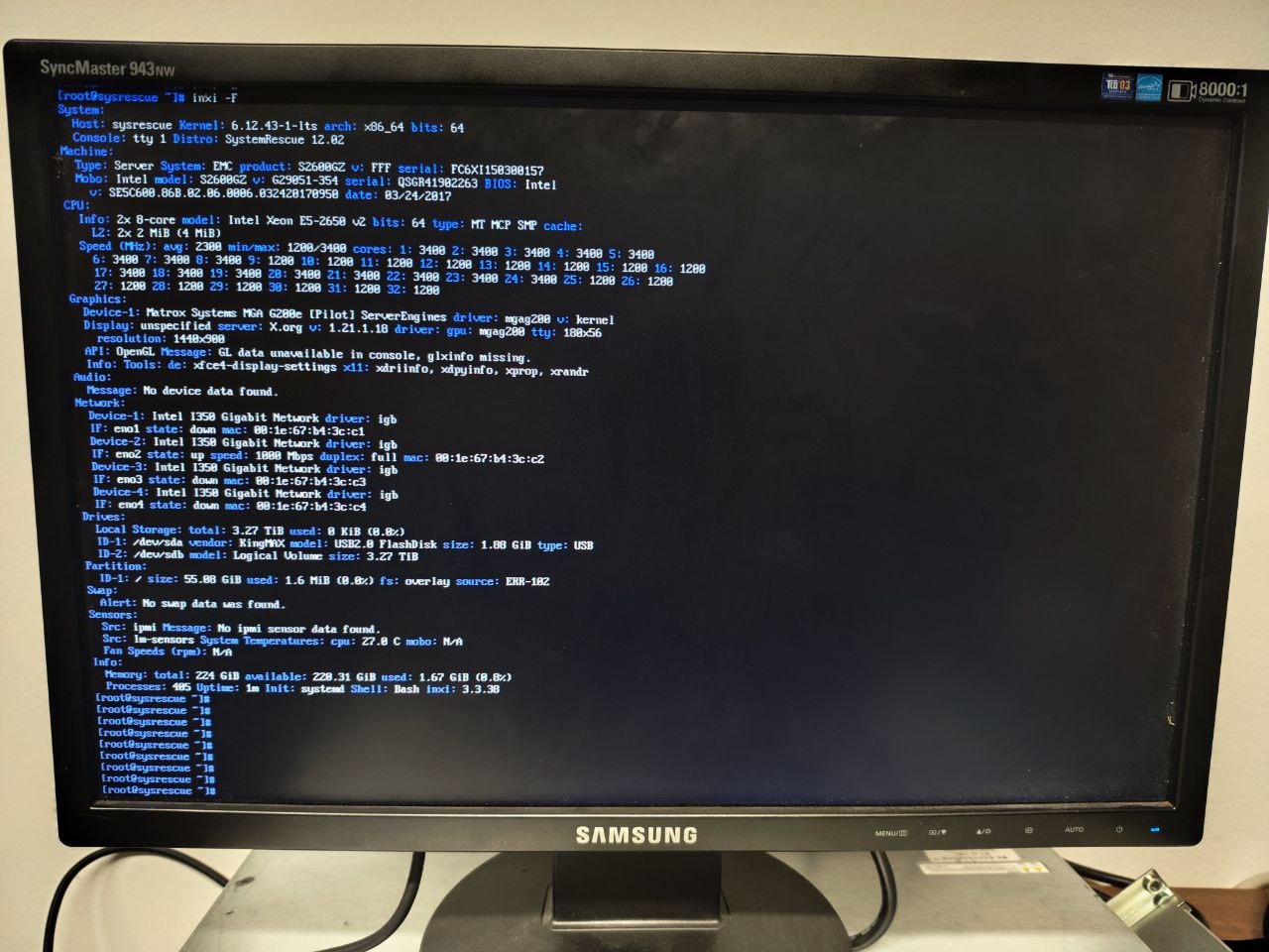 Intel 1U rack szerver 2 Xeon E5-2650 v2, 224GB ECC RAM, SAS RAID, rails ...