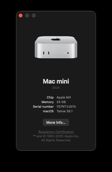 Mac Mini M4, 24GB RAM, 10GbE, majdnem új, 3 év gari, magyar Apple-nél ...