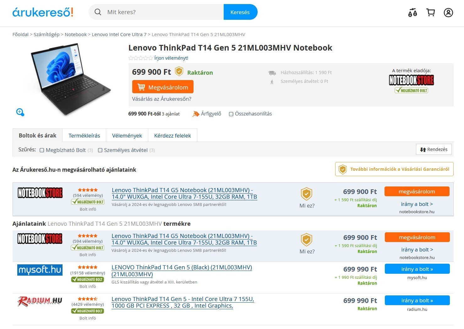 -40% ÚJ DOBOZOS Lenovo Thinkpad T14 Gen 5: Ultra 7 165U/32GB DDR5/512GB ...