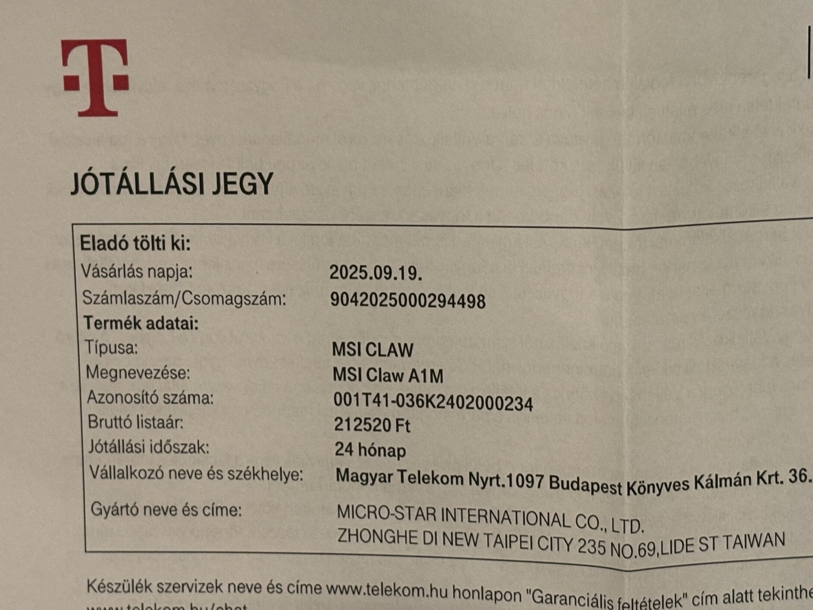 MSI CLAW A1M 512GB GamerPC + hordozó tok 2027.09.19-ig garancia ...