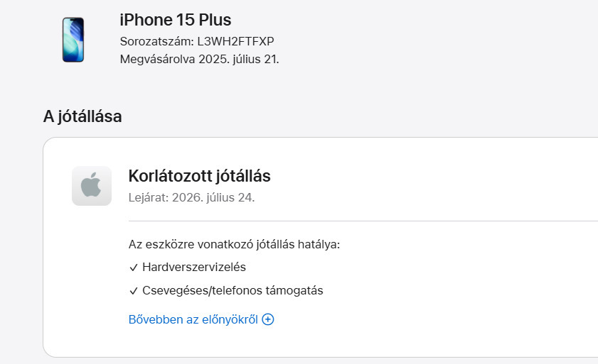 Garanciában cserélt Iphone 15 Plus Pink 2026 július AppleCare Garancia ...