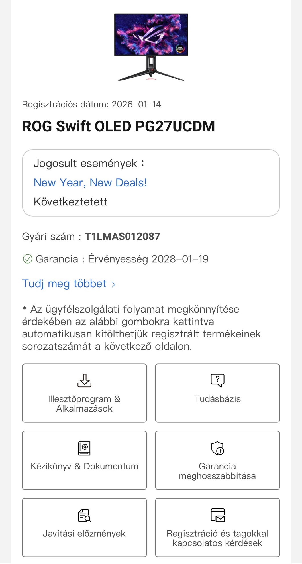 Asus ROG Swift OLED PG27UCDM DP 2.1a! számla, garancia 2028.01.19 ...