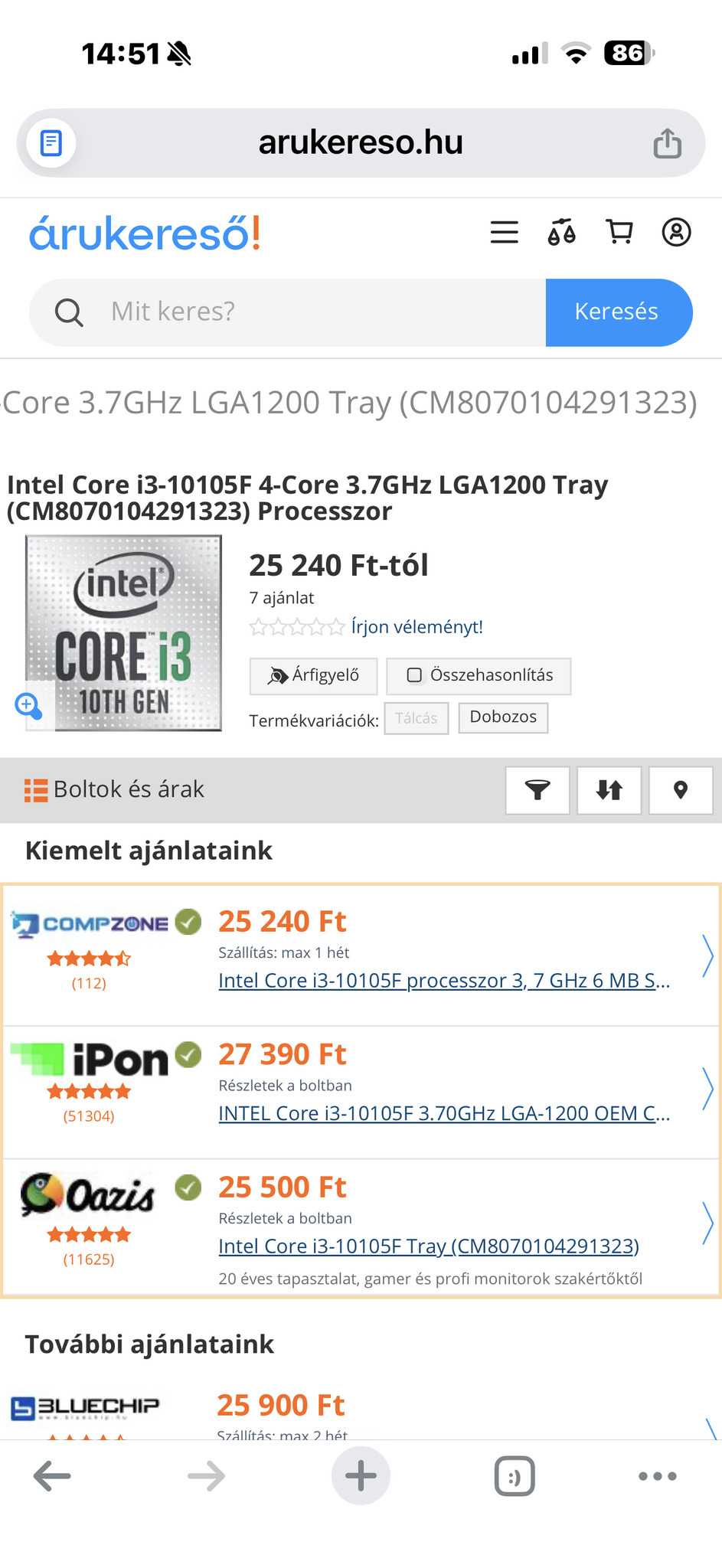 Intel i3 10th gen processzor 10105f tray - HardverApró