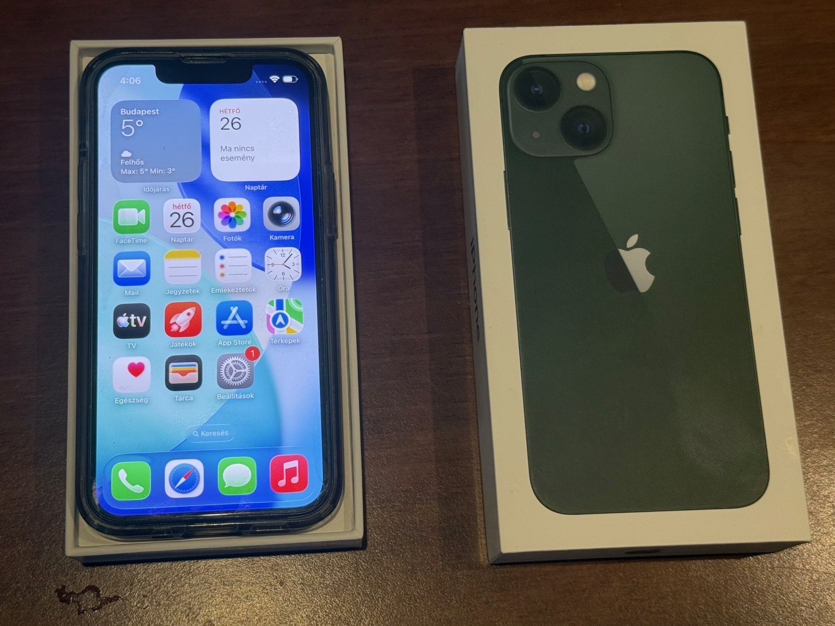 Hibátlan, gyári független Iphone 13 mini 128GB, 85% akku, alpine green ...
