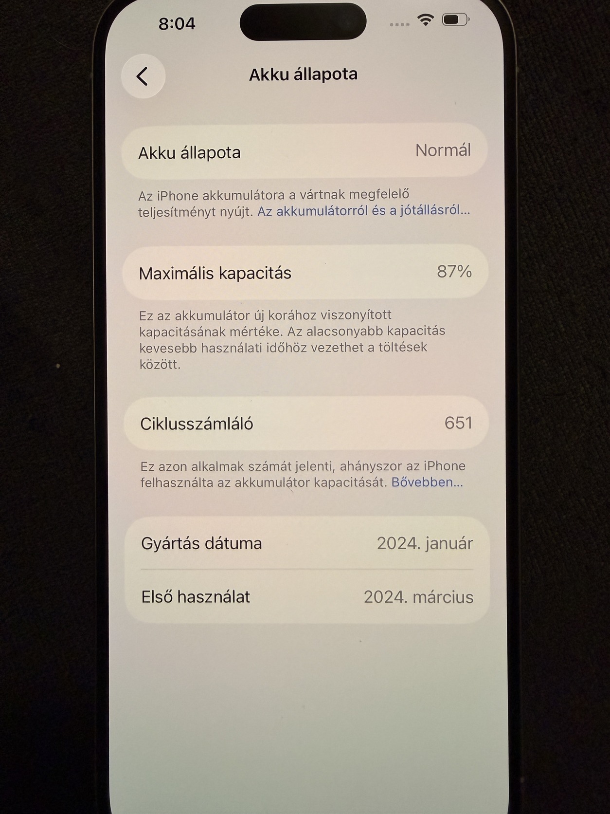 iPhone 15 Pro 128GB fehér, független 87% - HardverApró