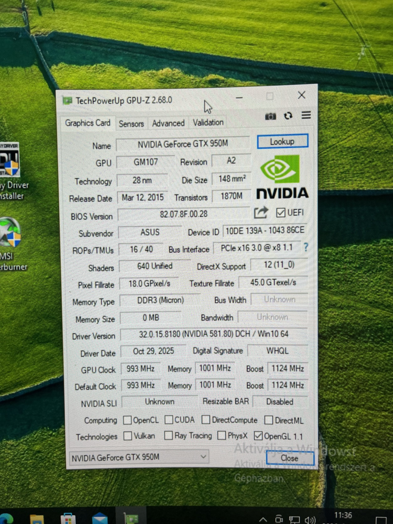Ritkaság! ASUS GTX 950M 2GB / gyűjtői videókártya + - HardverApró