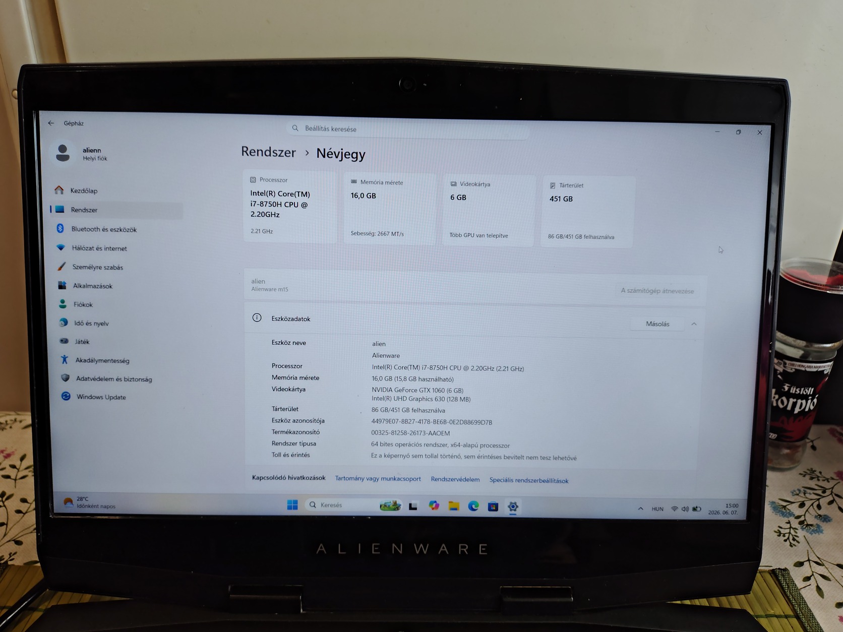 Legolcsóbb 1060! Alienware M15 / i7 8.gen / GTX 1060 - HardverApró